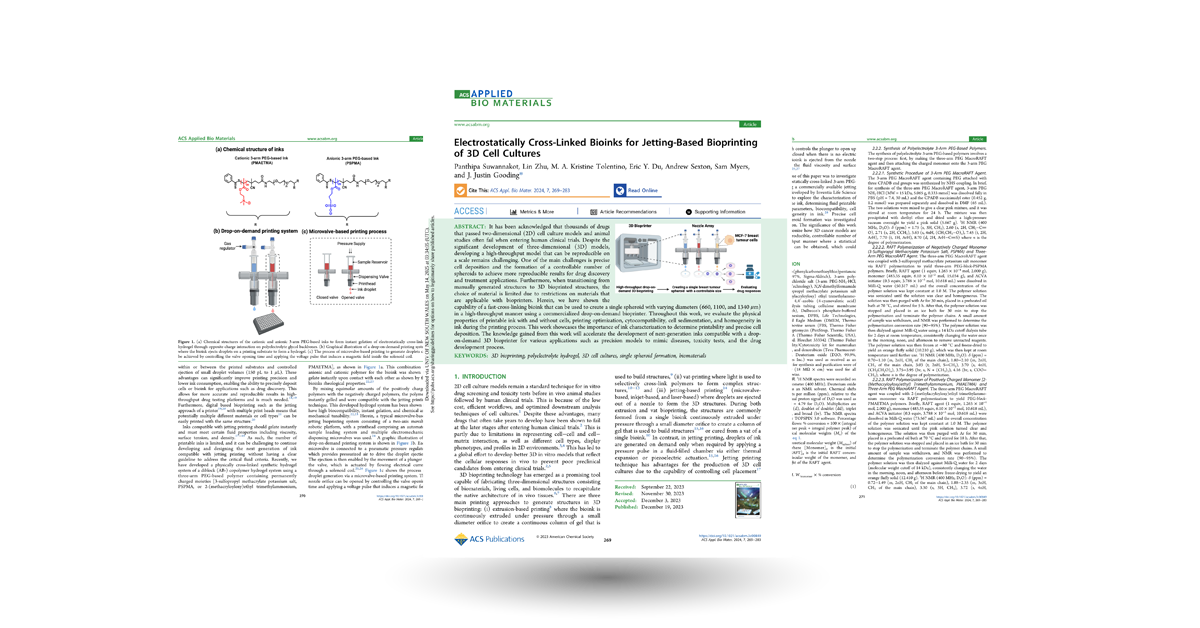Electrostatically Cross Linked Bioinks For Jetting Based Bioprinting Of